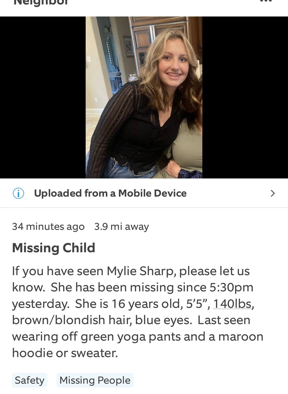 Please be on the lookout for this girl. She's been missing since