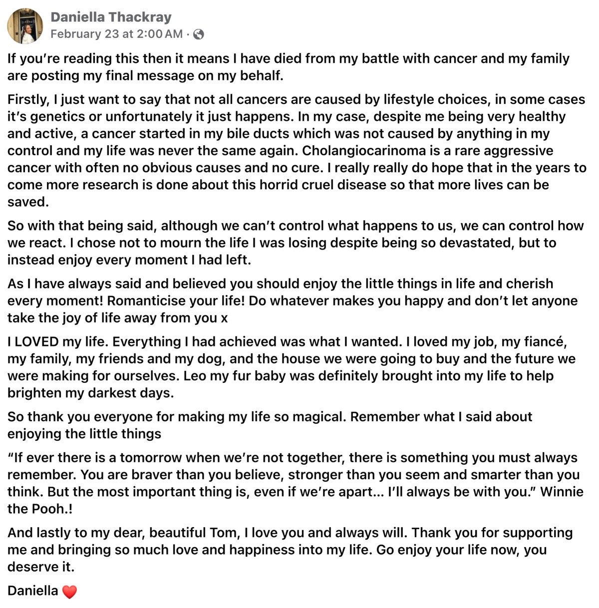 Woman announces her own death in social media post gone viral: