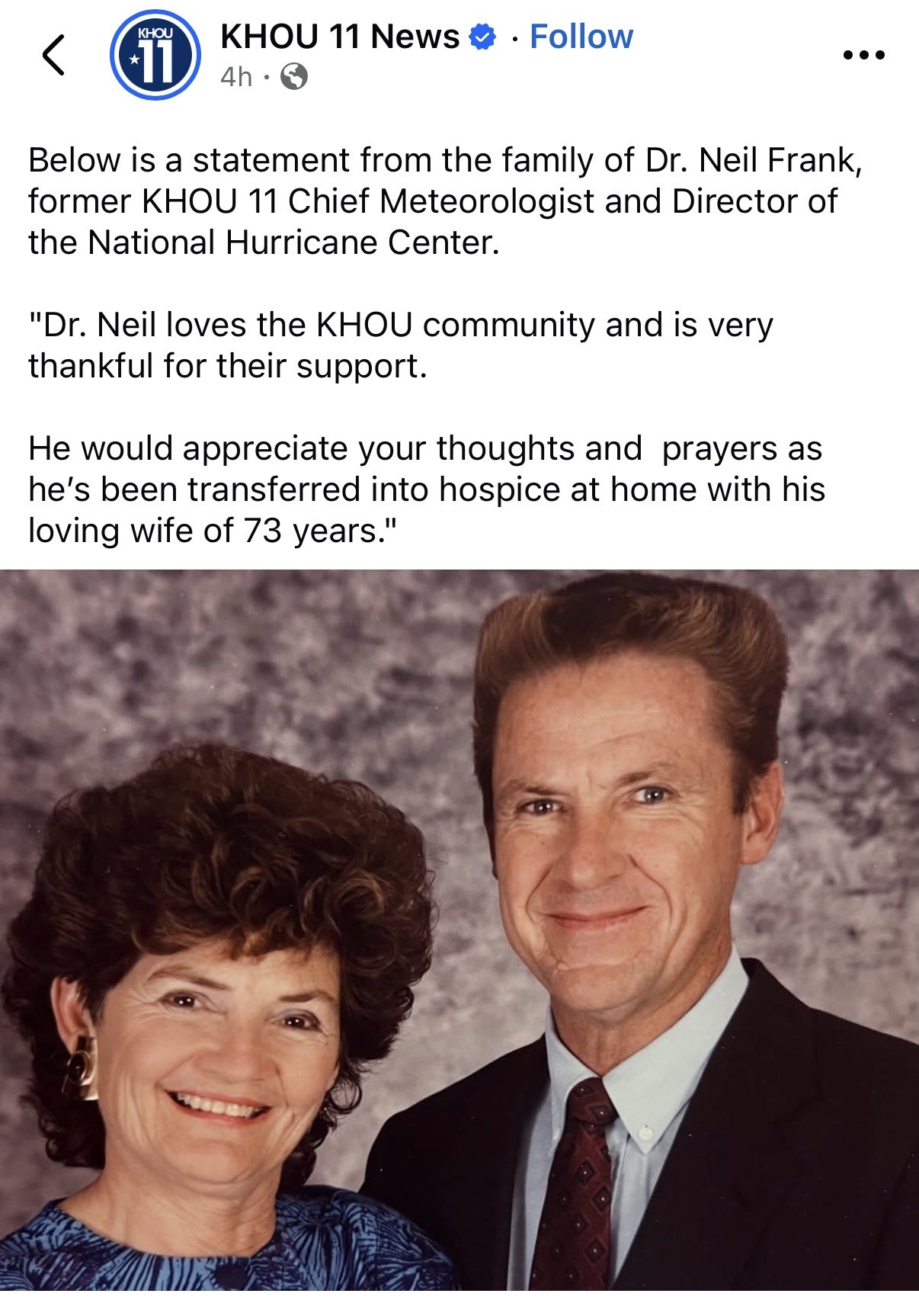 Dr Neil Frank receiving hospice care at home