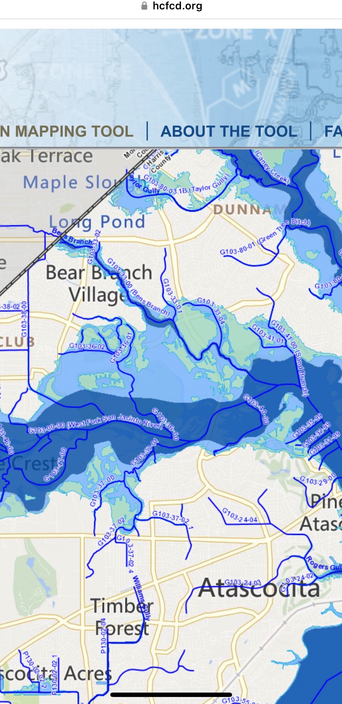 A link and an image of the HCFCD map for the Kingwood area.