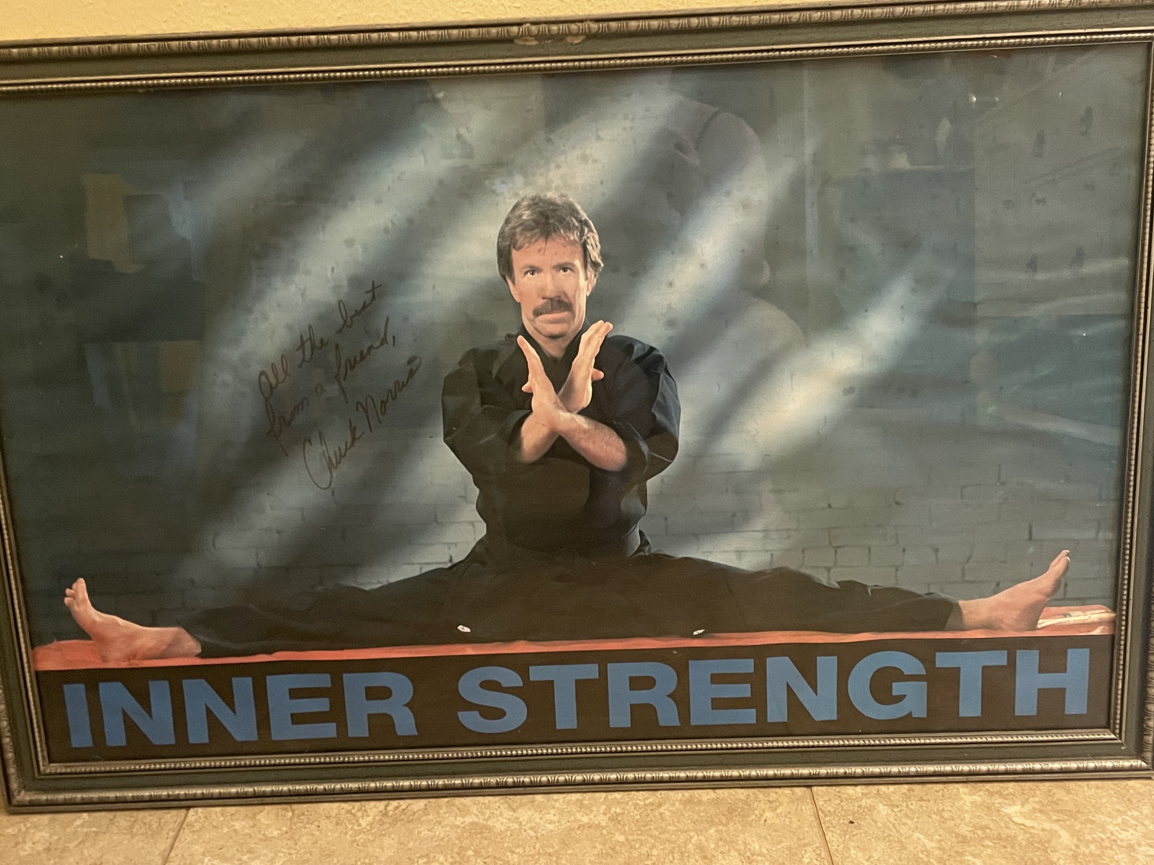 The Chuck Norris poster survived the garage damage