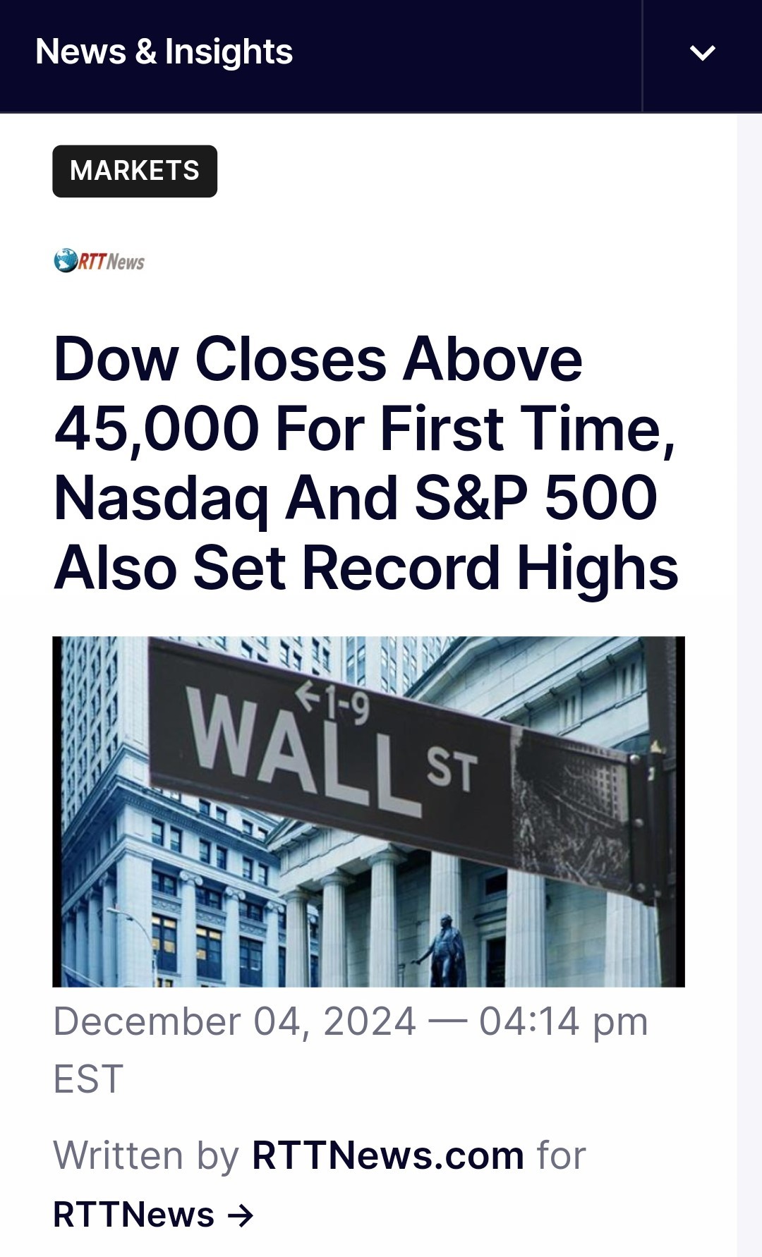 Dow Closes Above 45,000 For First Time, Nasdaq And S&P 500 Also