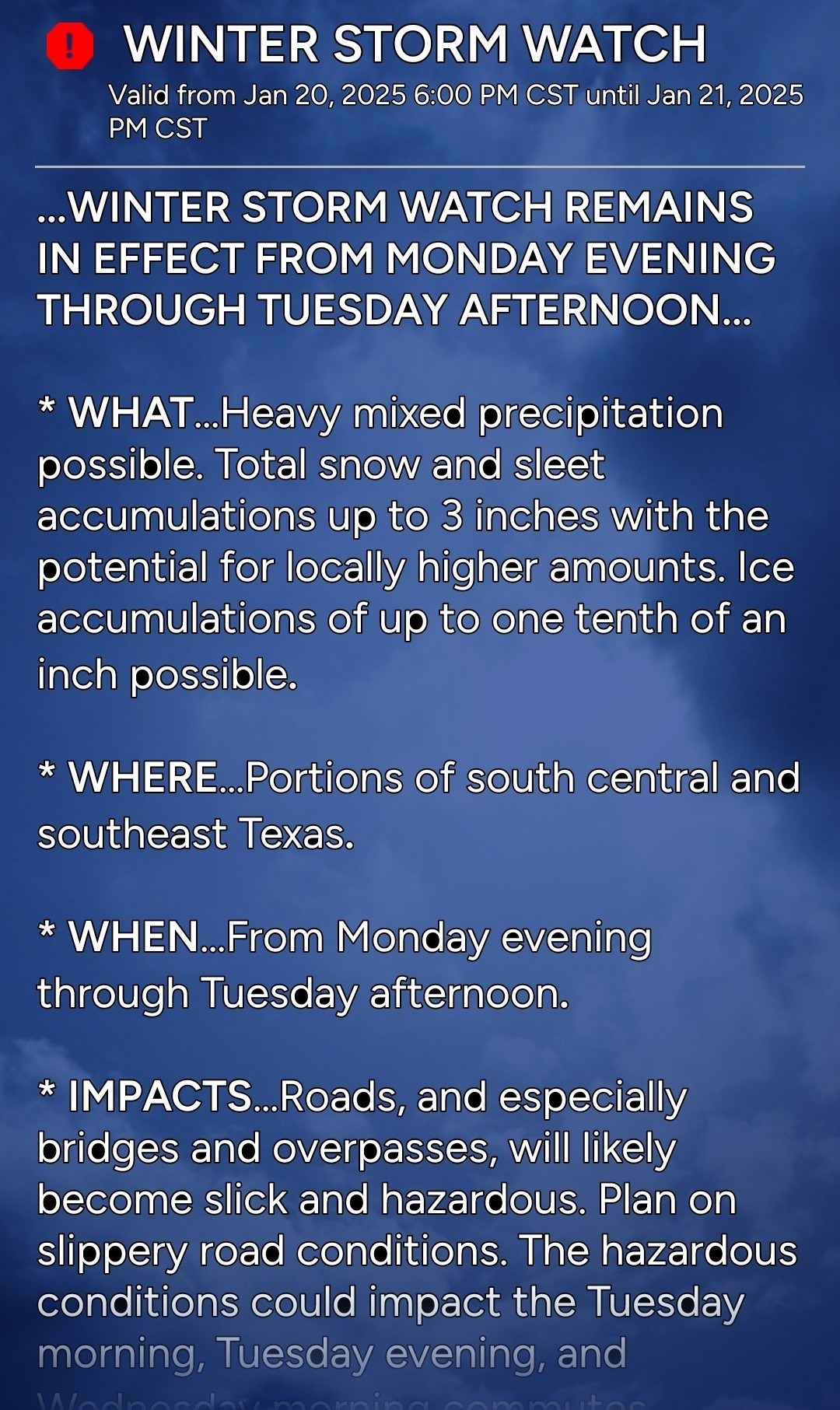 List of Winter Weather Watches