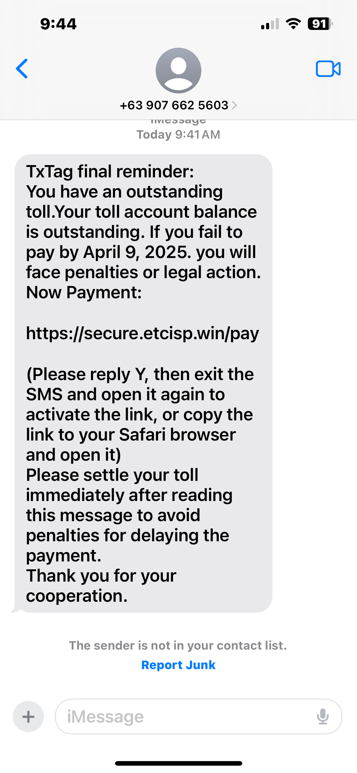 New scam text alert. This was a new one for me. We have EZTag.