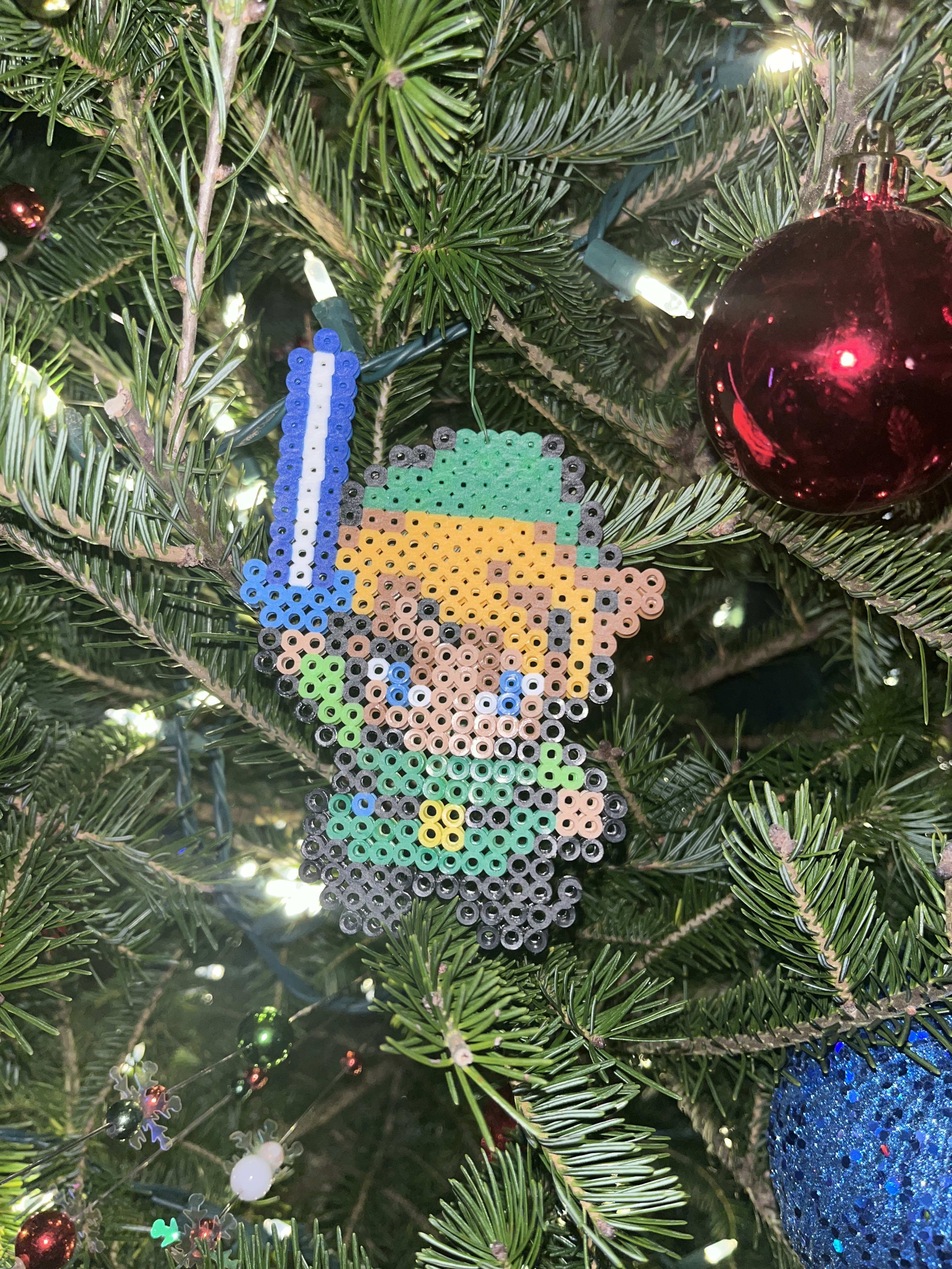 Perler bead ornaments.