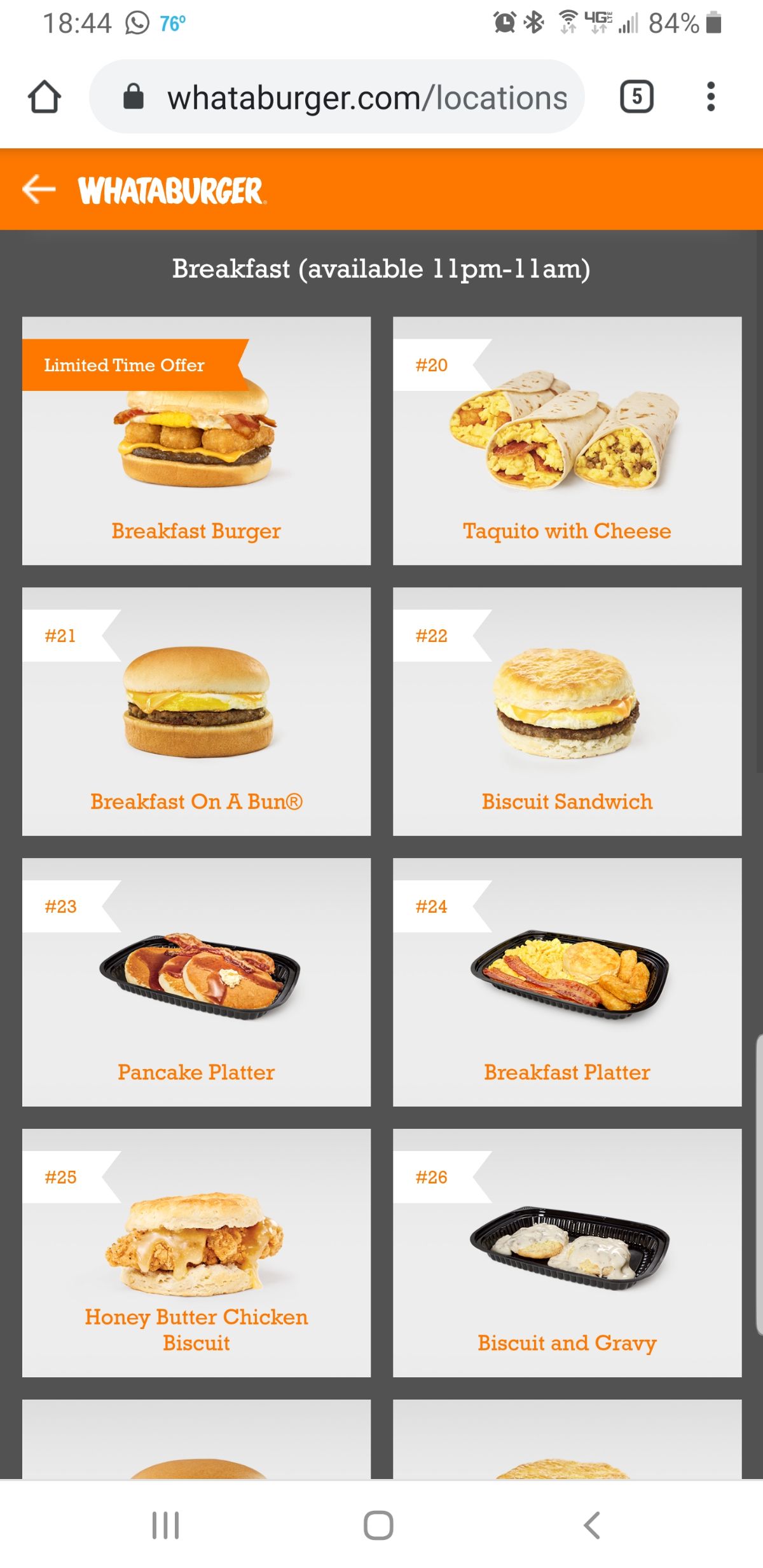 Whataburger breakfast menu store
