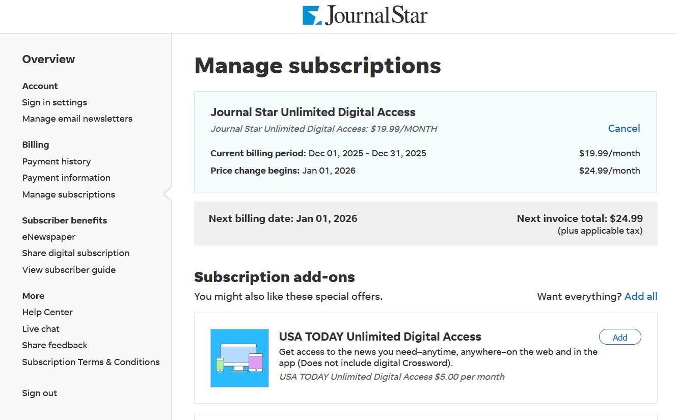 Cancelled my subscription to the PJStar today.